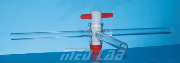 PTFE Key Stopcock, 3 way T-Bore - Boro 3.3 Glass - MEDILAB
